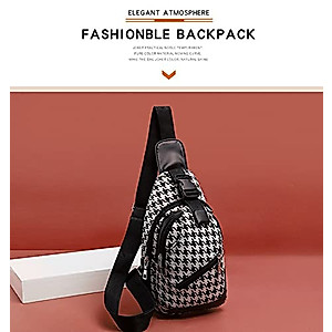 DAISHA Houndstooth canvas Casual Sling Backpack Multi-pocket,Travel Hiking Chest Bag Crossbody Daypack for Men & Women., Black, ytt3717
