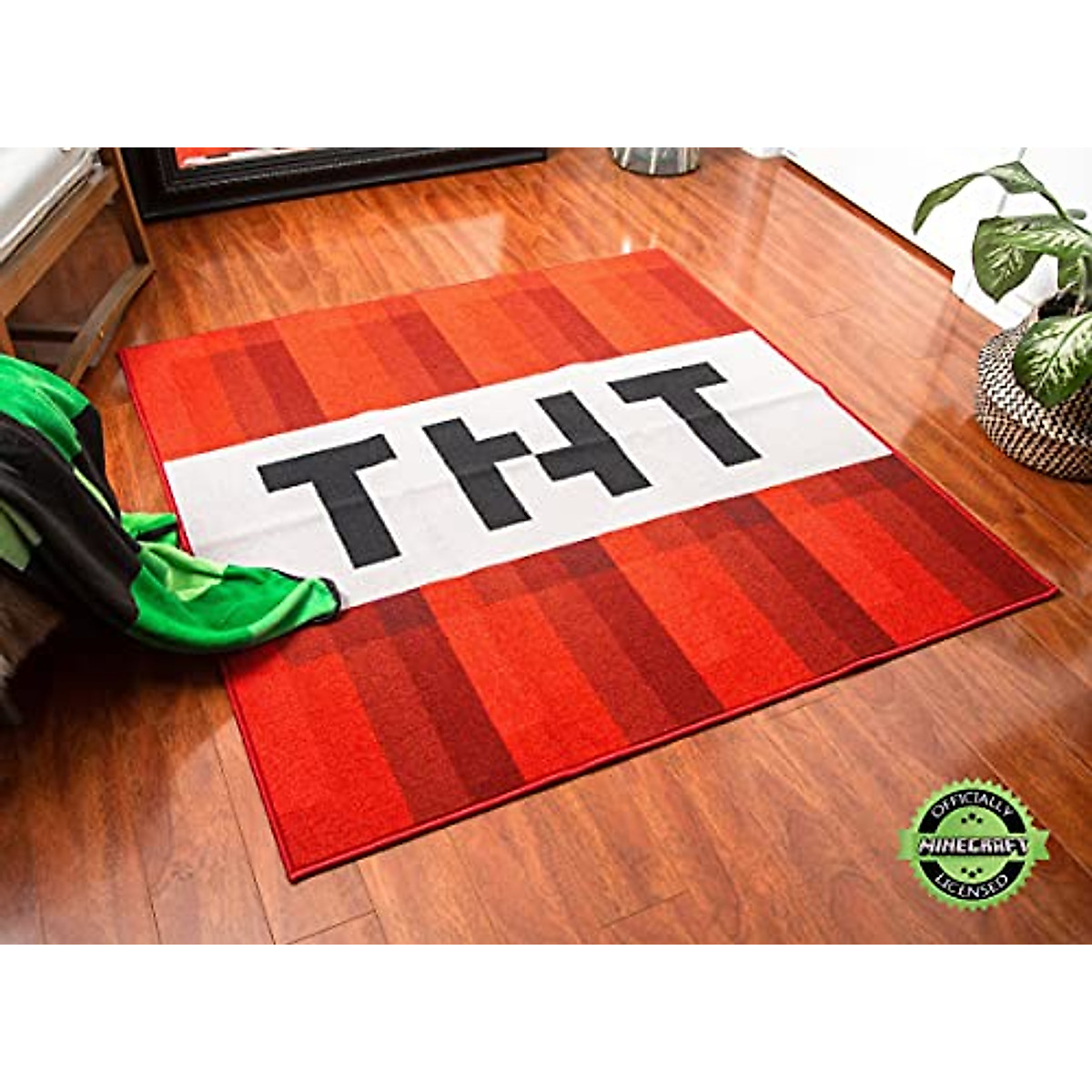 Minecraft Red TNT Block Square Area Rug | Official Video Game Collectible | Indoor Floor Mat, Rugs For Living Room and Bedroom | Home Decor For Kids Room, Playroom | 52 x 52 Inches