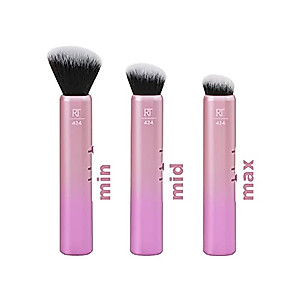 Real Techniques Custom Contour 3-in-1 Brush, Custom Slide For Bronzer & Contour Makeup, 3 Settings For Sheer, Medium, or Focused Application, Travel-Sized Kabuki, Cruelty-Free, 1 Count