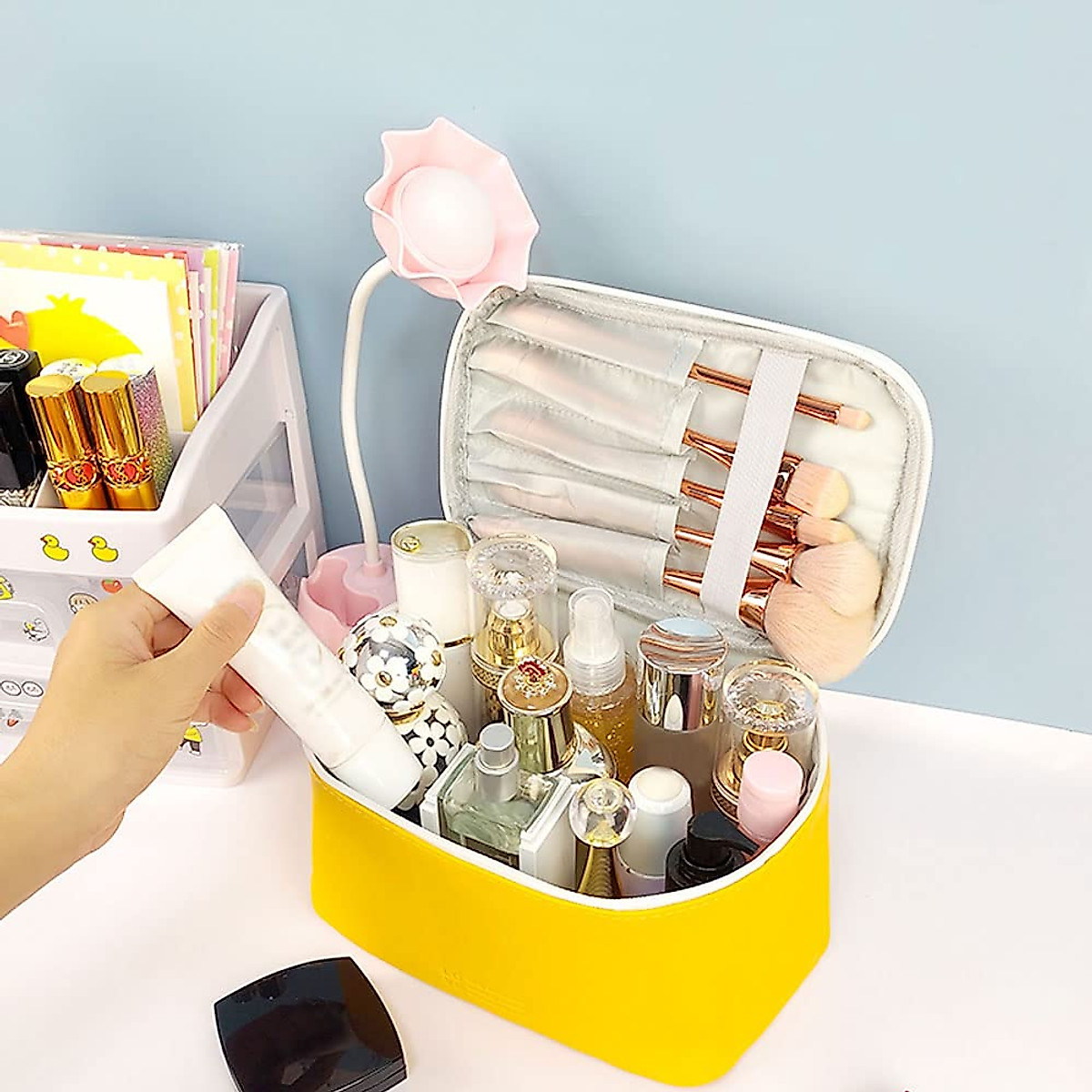 Meiyuuo Makeup Bag Cosmetic Bags Small for Women Ladies Zipper Pouch Makeup Organizer Waterproof Cute (Bright Yellow)