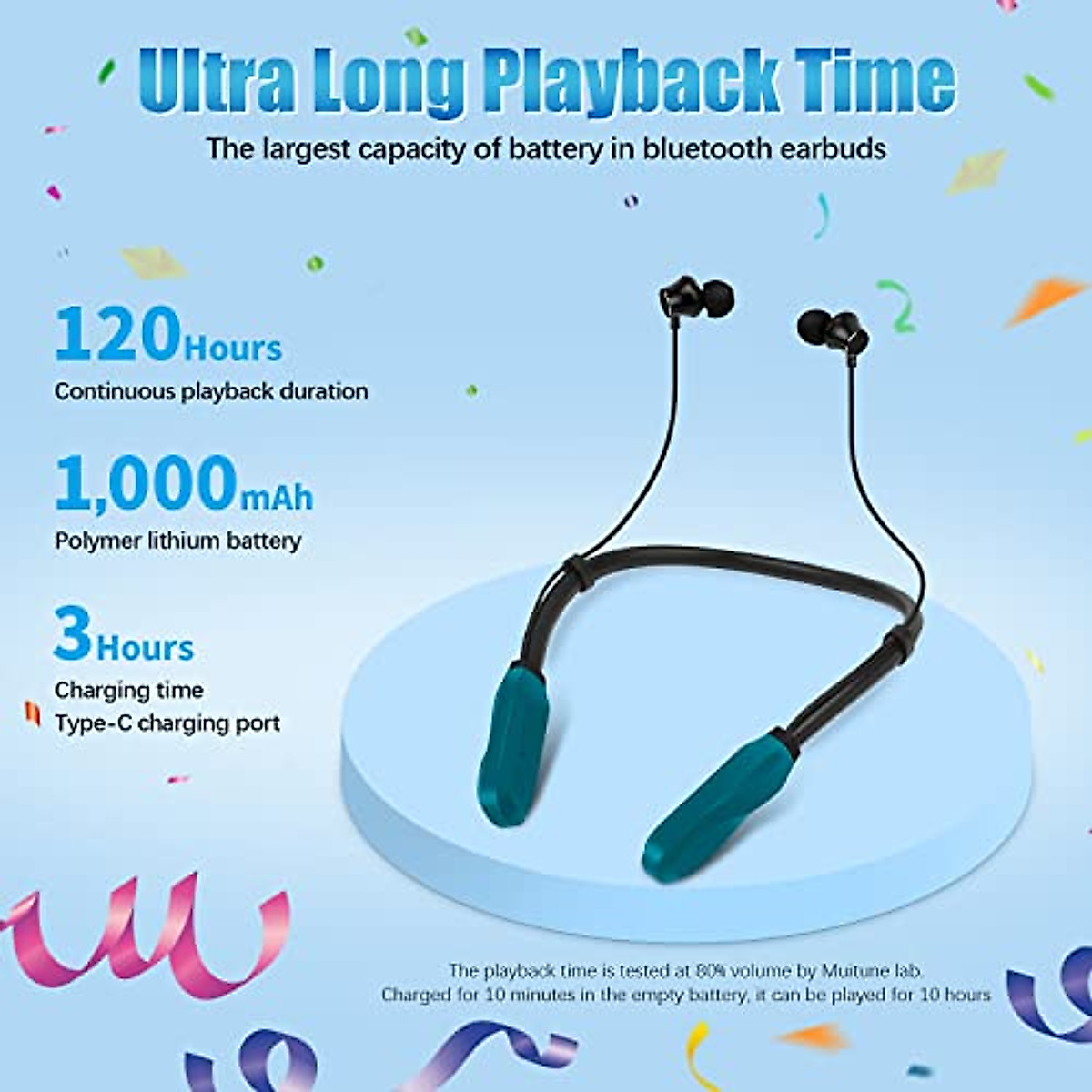 Muitune Bluetooth Headphones 120 Hours Extra Long Playback with Microphone Headset, i35 Balanced Armature Drivers Stereo in Ear Wireless Earbuds, Waterproof Workout Neckband Headphones (Teal)