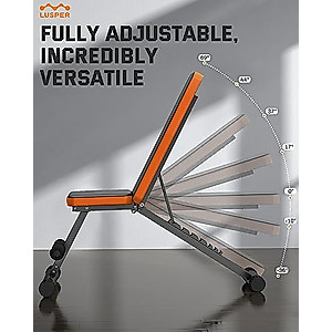 Lusper Weight Bench for Home Gym, Adjustable and Foldable Weight bench, Multi-purpose Workout Bench, Bench Press Sit up Incline Flat Decline all in 1, Stable Gym Bench for Full Body Exercise