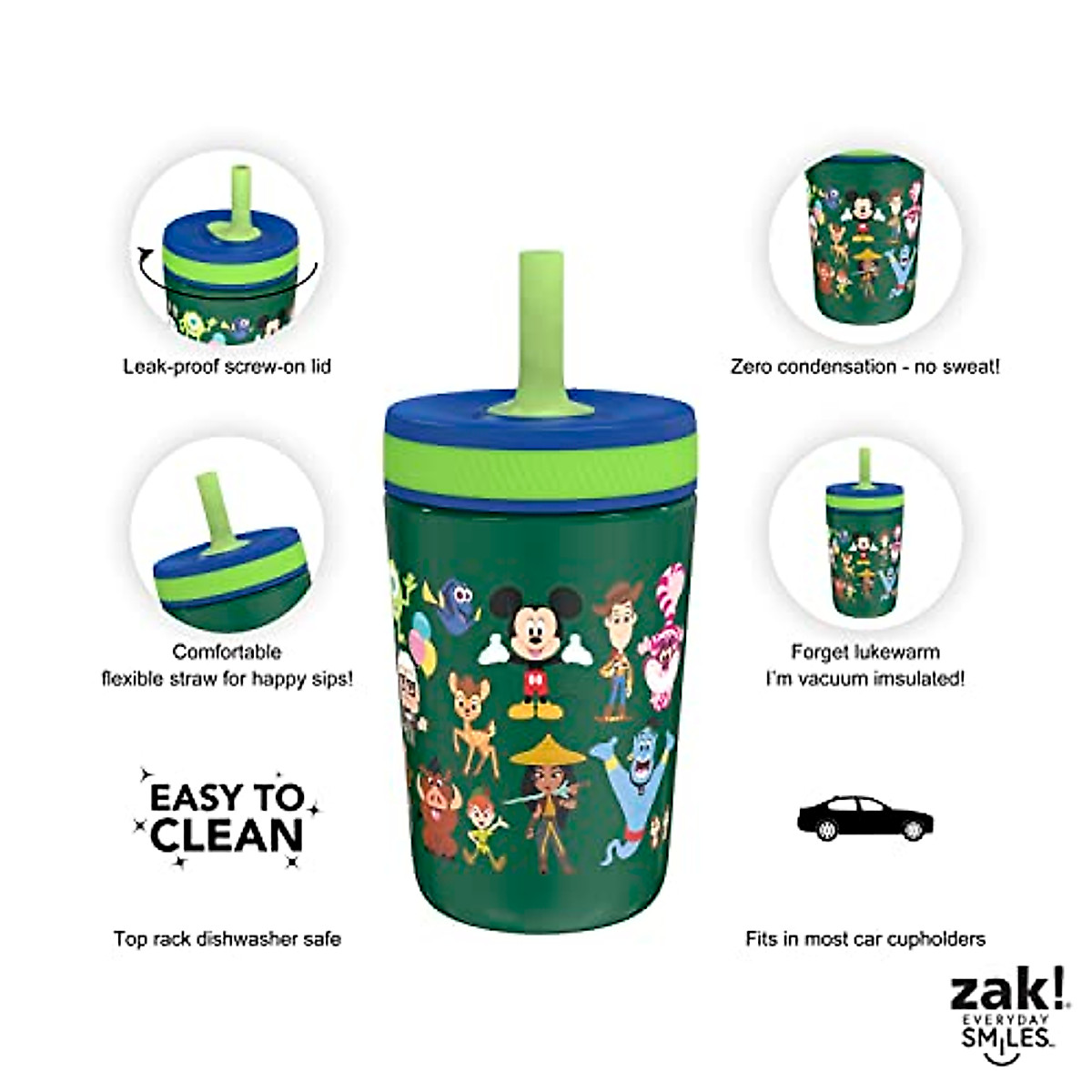Zak Designs Disney 100 Anniversary Limited Edition Kelso Toddler Cups For Travel or At Home, 12oz Vacuum Insulated Stainless Steel Sippy Cup With Leak-Proof Design (Disney and Pixar)
