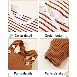YUEMION Baby Boy Clothes 3 6 Months Newborn Infant Boy Outfits 2Pcs Stripe Top Romper Pants Set Overalls Toddler Boy Clothes(Brown, 3-6 Months)