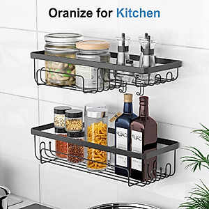 Enopdmb Shower Caddy Shelf & Bathroom Shower Organizer Rack with 12 Hook,No Drilling Wall Mount Shower Storage for Shampoo Conditioner Shower Shelf SUS304 Stainless Steel- 2 Pack (Black)