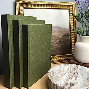 Linen Covered Decorative Books, Set of 3 - Neutral Home Decor Coffee Table Books with Wooden Beaded Tassel for Rustic Farmhouse Modern Decor, Boho, Bookshelf Decor (Olive)