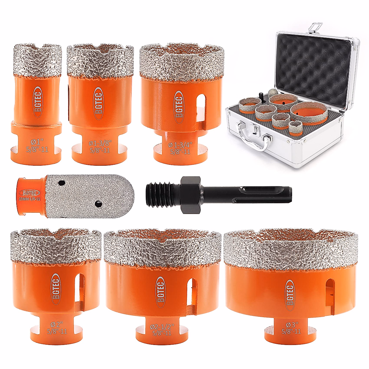 Diamond Core Drill Bits Set,BGTEC 8 Pieces Vacuum Brazed Hole Saw Kit for Porcelain Tile,Ceramic Granite Marble Stone Masonry Brick (25/35/45/50/65/75mm)