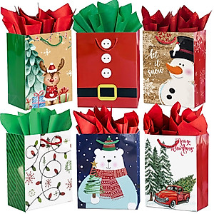 24 Small Christmas Gift Bags Bulk With Handles, 26 Tissue Paper and 60 Count Christmas Gift Tags Set-24 Assorted Designs Little Size Sacks Set For Wrapping Xmas Holiday Presents