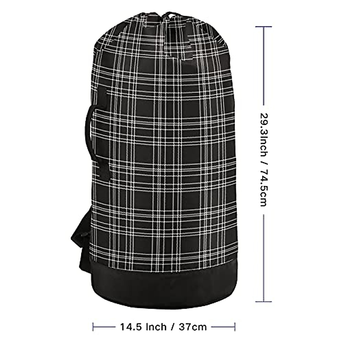 Black Check Plaid Laundry Backback Large Heavy Duty Laundry Bag with Adjustable Shoulder Straps Laundry backpack for Traveling Dirty Clothes Organizer for College Students Waterproof