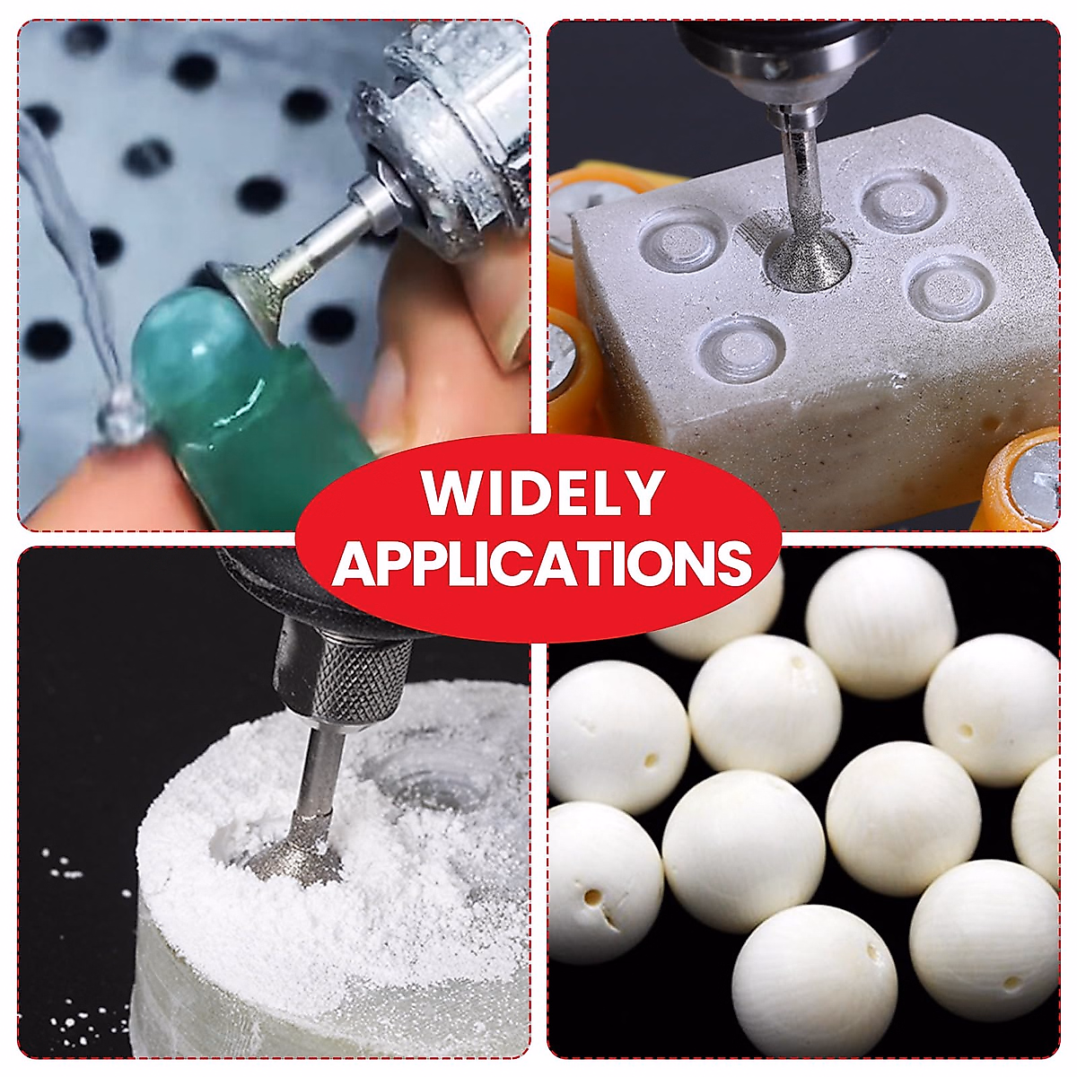 Stone Carving Set Diamond Burr Bits Compatible with Dremel, 13PCS Polishing Kits Rotary Tools Accessories with 2.35mm 3mm Shank Bowl Shape for Carving, Engraving, Grinding, Stone, Rocks, Jewelry