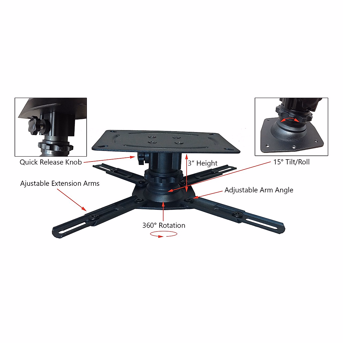 STR-MOUNTSB Silver Ticket Products LCD/DLP Low Profile Universal Projector Mount (3" Low Profile)