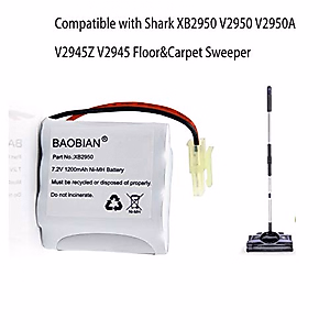 BAOBIAN XB2950 7.2V 1200mAh Ni-Mh Battery Pack Compatible with Shark V2950 V2950A V2945Z V2945 Floor & Carpet Sweeper (2 Pack)