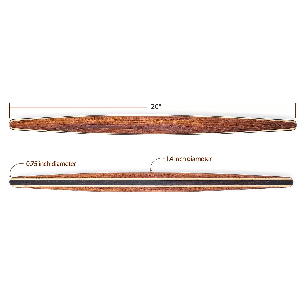 Earlywood French Rolling Pin - Tapered Wooden Rolling Pin for Baking Pizza, Pastry Dough or Pasta - Hard Wood Roller Baking Pin Made in USA, By Earlywood -Jatoba, Maple, Mexican Ebony,Multicolor