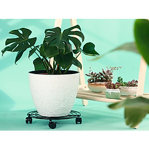 6 Packs Large Metal Plant Caddy with Wheels 14” Rolling Plant Stands Heavy-duty Wrought Iron Plant Roller Base Pot Movers Plant Saucer on Wheels Indoor Outdoor Plant Dolly with Casters Planter Tray