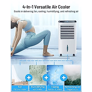 PARIS RHÔNE Evaporative Air Cooler, 4-in-1 Evaporative Cooler, Portable Swamp Cooler with Negative Ion, LED Display, 2.6Gal Water Tank, Remote Control, Casters for Home, Office