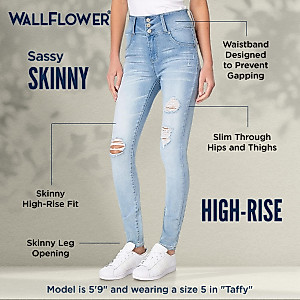 WallFlower Women's Sassy Skinny High-Rise Insta Soft Juniors Jeans (Standard and Plus), Riverton, 13