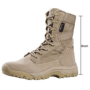 FREE SOLDIER Men's Tactical Boots 8 Inches Lightweight Combat Boots Durable Suede Leather Military Work Boots Desert Boots (Tan, 9.5)