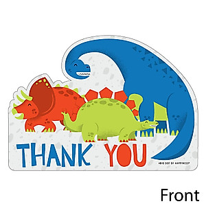 Big Dot of Happiness Roar Dinosaur - Shaped Cards - Dino Mite Baby Shower or Birthday Party Thank You Note with Envelopes - Set of 12