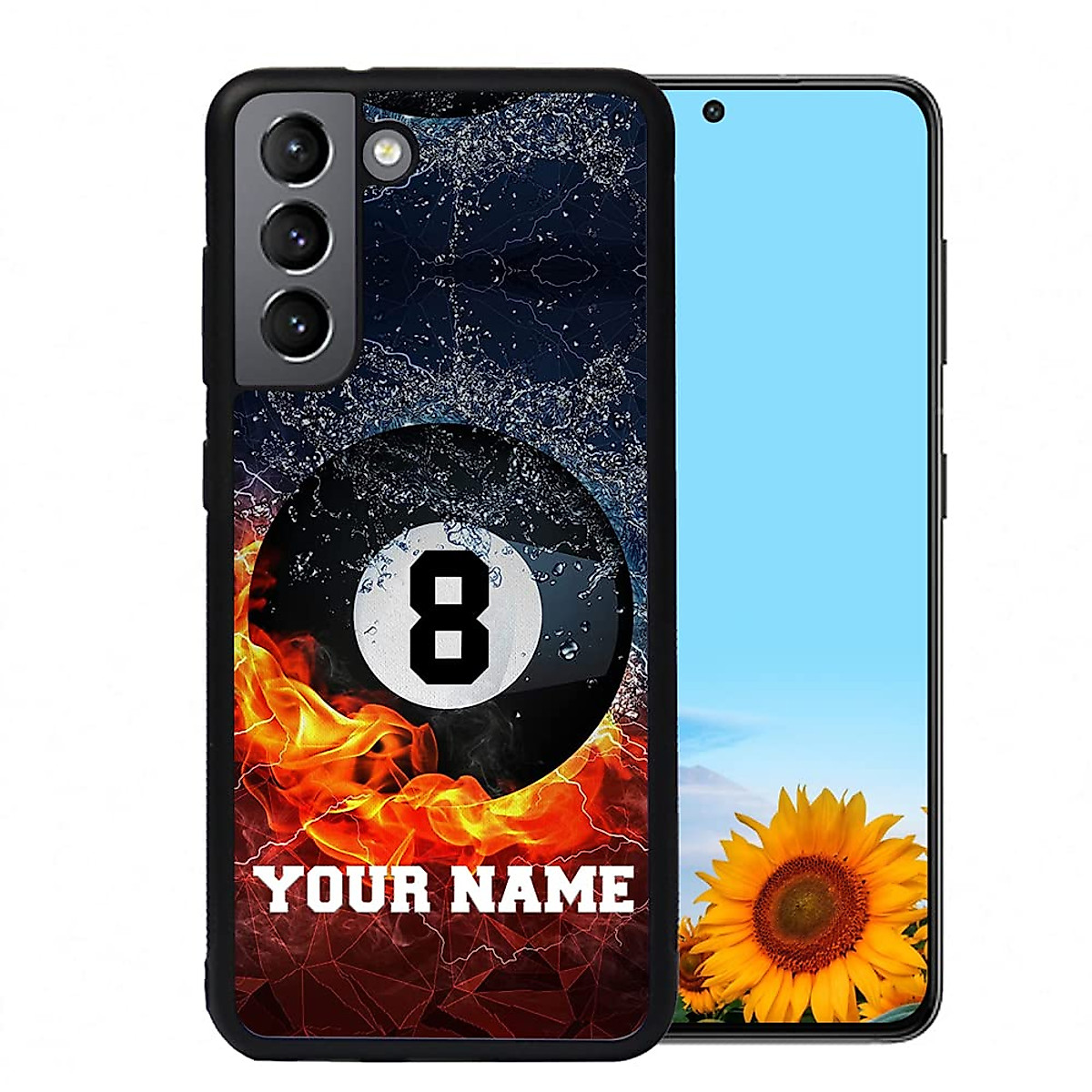Personalized Billiard Balls Name Number On Water Fire Design Rubber Cover Phone Case for iPhone15 14 11 12 13 PRO MAX XR XS MAX 8 PLUS 6S PLUS Custom Billiard Phone Case
