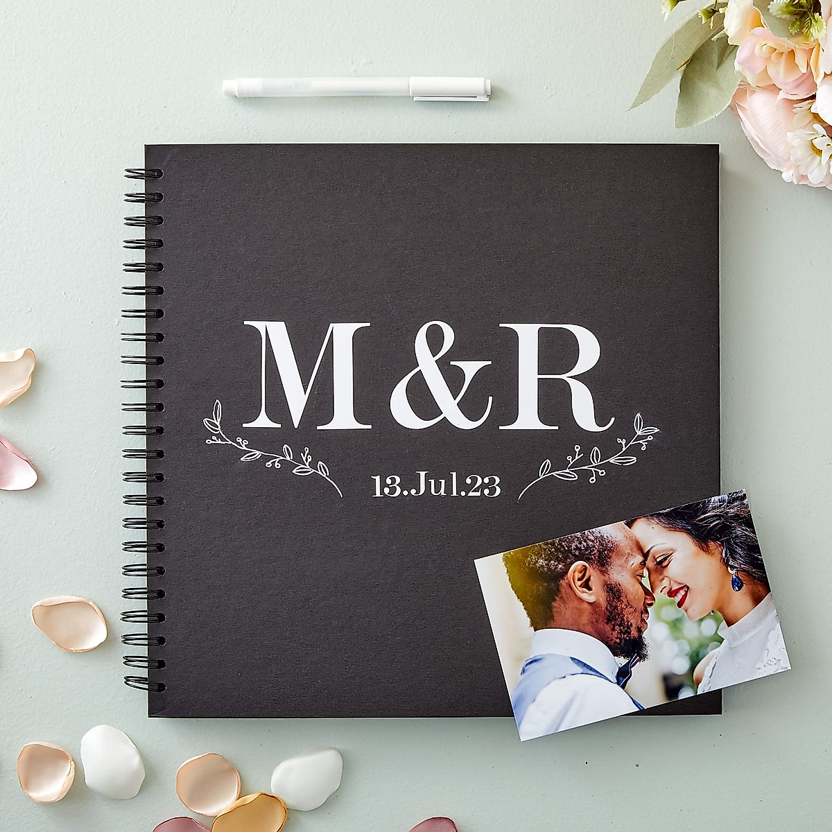 Paper Junkie Hardcover Scrapbook - Blank Wedding Guest Book, DIY Photo Album, Black Spiral Bound Cardboard Cover Sketchbook for Kids Craft, Diary Journal - Square - 40 Sheets - 12x12