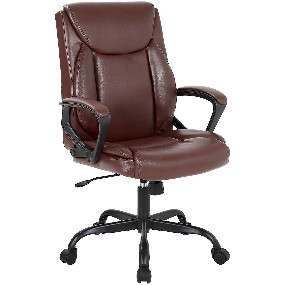 Home Office Chair Ergonomic Desk Chair PU Leather Task Chair Executive Rolling Swivel Mid Back Computer Chair with Lumbar Support Armrest Adjustable Chair for Men Brown
