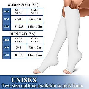 CHARMKING 3 Pairs Open Toe Compression Socks for Women & Men Circulation 15-20 mmHg is Best for All Day Wear Running Nurse (03 Black/White/Grey, L/XL)