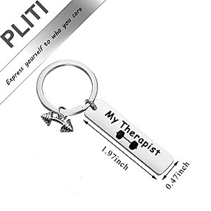 PLITI Funny Workout Weight Lifting Lifter Gifts Bodybuilding Dumbbell Gift Weightlifting Therapist Gifts Fitness Gifts Weight Loss Gifts My Therapist (Barbell) Keychain (My Therapist barbell)