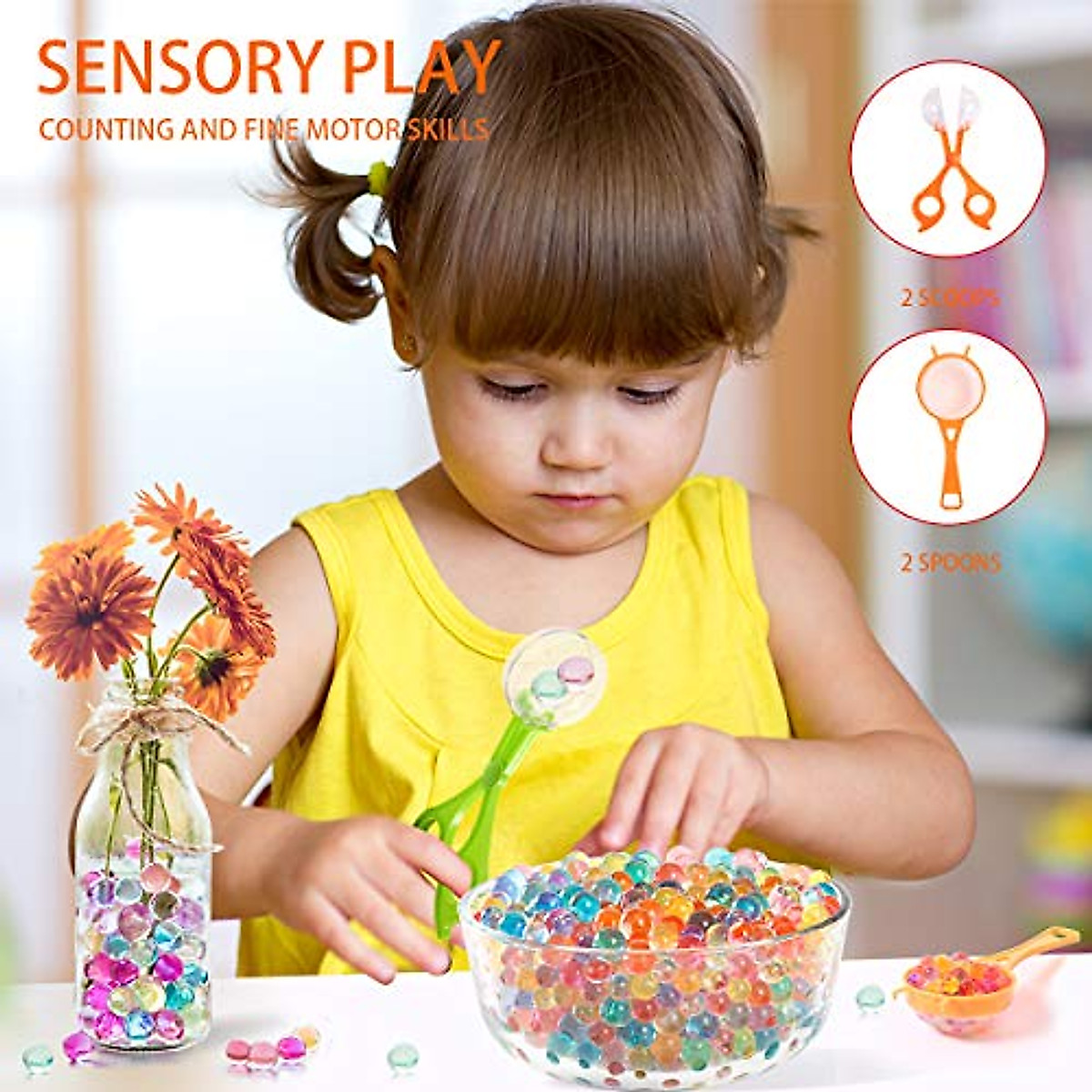 MAGICLUB Water Beads - 30000 Beads 2 Strainers 2 Tweezers 5 Spoons,Soft Water Jelly Beads Motor Skills Toy Set,Non-Toxic Water Sensory Toy for Tactile Toys,Sensory Toys,Early Skill Development