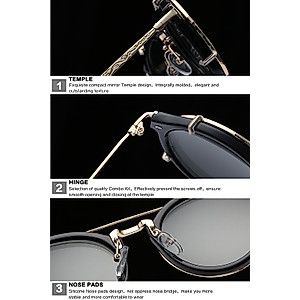 Dollger Double Lens Clip On Sunglasses Non-flip Lens Round Steampunk Style Glasses for Men Women