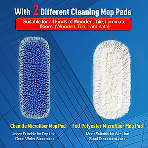 CLEANHOME Dust Mop for Floor Cleaning Microfiber Professional Dry & Wet Flat Mops for Tile Floors with a Extra Chenille Refill Mopping Pad for Hardwood,Tile,Marble Floor