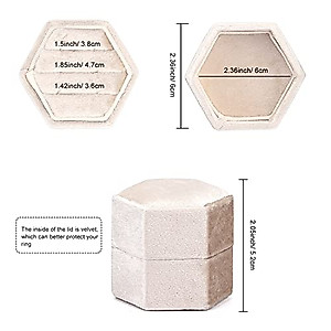 WantGor Velvet Jewelry Ring Box, 3 Slots Hexagon Ring Gift Box Vintage Ring Display Holder Case for Wedding Ceremony Proposal Engagement (Beige, 3 Slots)