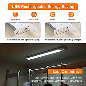 Okumoe [2 Pack] LED Motion Sensor Under Cabinet Lights, 36 LEDs Wireless Rechargeable Under Counter Light, 1500 mAh Battery Operated Smart Home Lighting for Kitchen, Closets, Wardrobe, Hallway