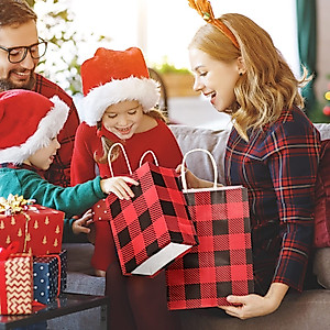 72 Pcs Christmas Gift Bags Red and Black Plaid Paper Bags Christmas Goodie Bags Bulk Birthday Party Favor Treat Gift Bags with Handle for Valentine's Day, Christmas, Wedding Gift