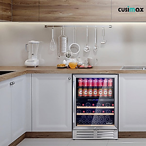 CUSIMAX 24 Inch Wine Cooler, Dual Zone Wine and Beverage Refrigerator, Touch Intelligent Digital 37-64°F Upgrade Wine Cellars, Built in or Freestanding Wine Fridge for Home Office Bar Stainless Steel