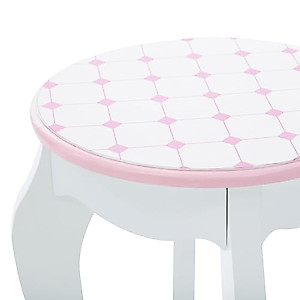 Teamson Kids Dreamland Princess Play Vanity Set with Mirror, Shelf, Storage Drawer, Stool, and Accessories for 12" Dolls, White an Pink