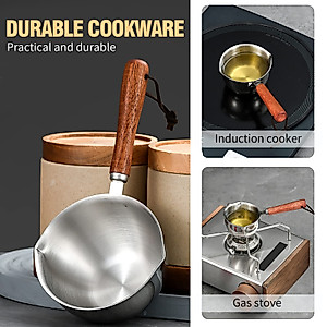 200ml/ 6.7oz Butter Warmer Pan with Dual Pour Spouts, Stainless Steel Milk Warmer Pot, Long Heat- Resistant Handle Small Sauce Pan for Stove Top, Chocolate Melting, Coffee Tea Soup Warming