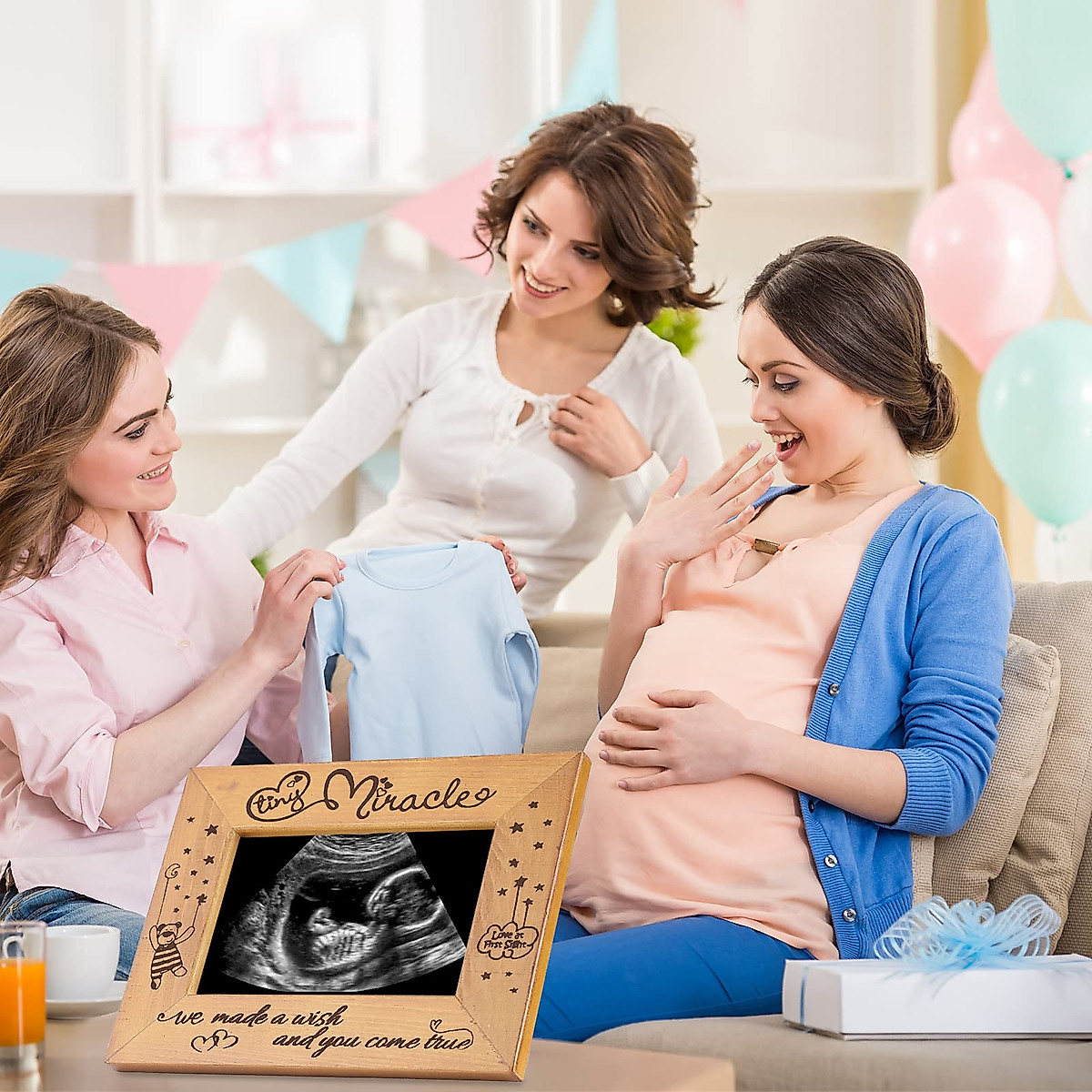 Jenaai Tiny Miracle Engraved Baby Ultrasound Picture Frame New Mom Gift Wood Sonogram Picture Frame Baby Keepsake for Pregnancy Announcements Gender Reveal Baby Shower New Parents, Hold 3 1/2 x 5 Inch Photo