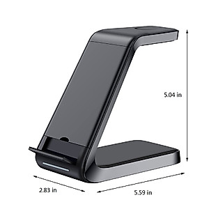 Wireless Charging Station, Wireless Phone Charger 3 in 1 Charging Station for Multiple Devices, Phone Charging Stand 15W Wireless Charger Stand for iOS/Android Smartphone