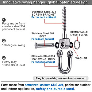 SELEWARE 2 Pack Swing Hangers Swing Set Hooks Stainless Steel Hammock Hooks for Porch Swing, Hammock Chair, Heavy Bag, Yoga Silk, Suspension Straps, Gymnastics Rings