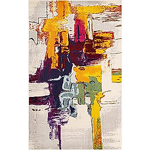 Unique Loom Estrella Collection Bright Colors, Geometric, Abstract, Modern Area Rug, 5 ft x 8 ft, Beige/Yellow