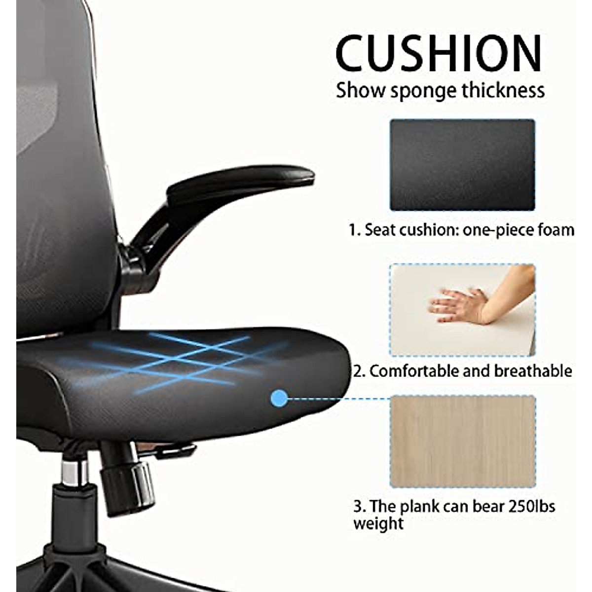NOXXON Ergonomic Office Chair,Office Chair,High Back Tilt Ergonomic Home Office Desk Chair Black Adjustable Height Computer Chair with Flip Up Arms & Headrest & Lumbar Support & Rolling Wheels