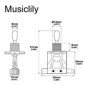 Musiclily Metric 3 Way Short Straight Guitar Toggle Switch Pickup Selector for Epiphone Les Paul Electric Guitar,Black Top with Black Tip