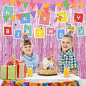 Fringe Backdrop, Pink Backdrop, Foil Fringe Curtains, 3 PCS 3.3x6.6ft Tinsel Curtain Backdrop Streamers for Valentine's Day Birthday Wedding Bachelorette Party Supplies Graduation Decorations