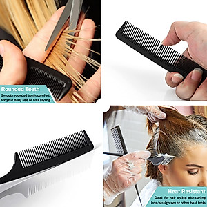 6 Pieces Carbon Fiber Hair Combs Set, General Styling Grooming Comb, Anti Static Heat Resistant Hairdressing Comb, Fine and Wide Tooth Hair Barber Comb, Rat Tail Comb