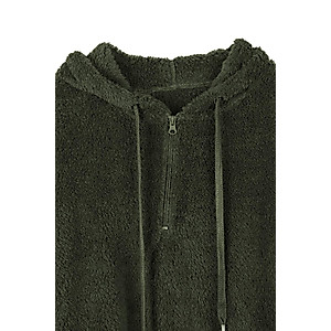 COCOLEGGINGS Women's 2023 Fashion Fuzzy Warm Casual Loose Hooded Sweatshirt Hoodies with Pockets Outerwear Army Green XL