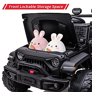 Nasitip 2 Seats Battery Powered Electric Truck with Remote Control, 24V Kids Ride on Toy with 20” Extra Width Seat, LED Headlights, Front Storage, FM, Bluetooth, USB,Black (BDM0935-BlackforVC)