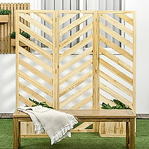Outsunny Decorative Outdoor Privacy Screen, Freestanding Divider/Separator with 4 Self-Draining Planters, 3 Trellis Plant Support Panels for Garden Walkway, Backyard - Natural Wood