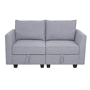 Naomi Home Modular Small Loveseat Sofa with Extendable Design & Soft Comfortable Seating – Linen Love Seat Sofa Bed Sleeper with Sturdy Wooden Frame, Gray