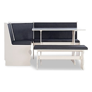 Linon Natasha 5 Piece Wood Patio Conversation Indoor Kitchen Breakfast Table Booth Bench Corner Nook Dining Set in Charcoal Gray