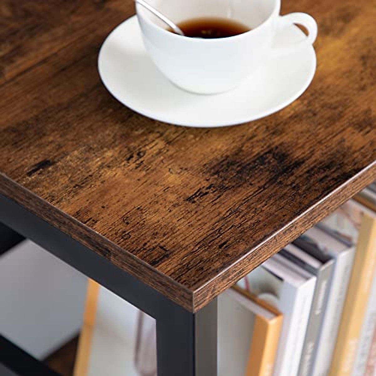 HOOBRO 3 Tier Bookshelf, Record Storage Rack with Side Fence, Wooden Free-Standing Shelf Units, Narrow Display Shelf for Living Room, Bedroom,Classroom, Rustic Brown BF80CJ01